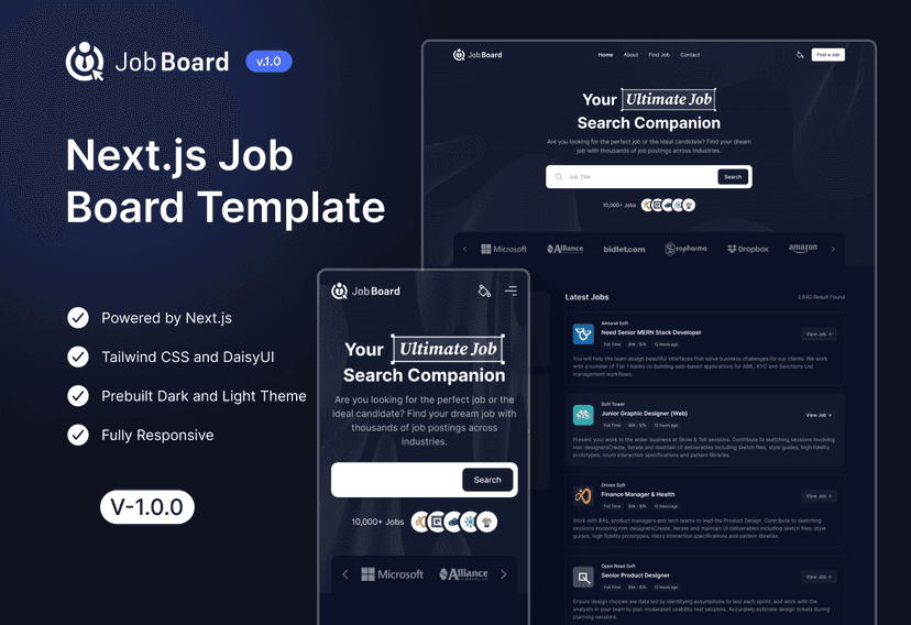 Nextjs Job Board Template With Tailwind Css Daisyui